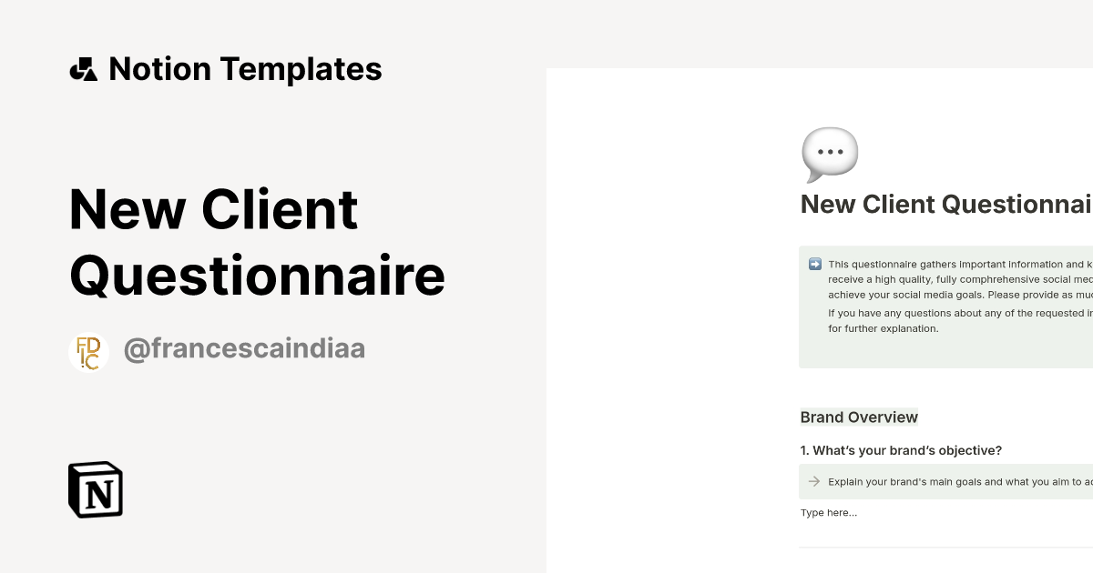 New Client Questionnaire Template | Notion Marketplace