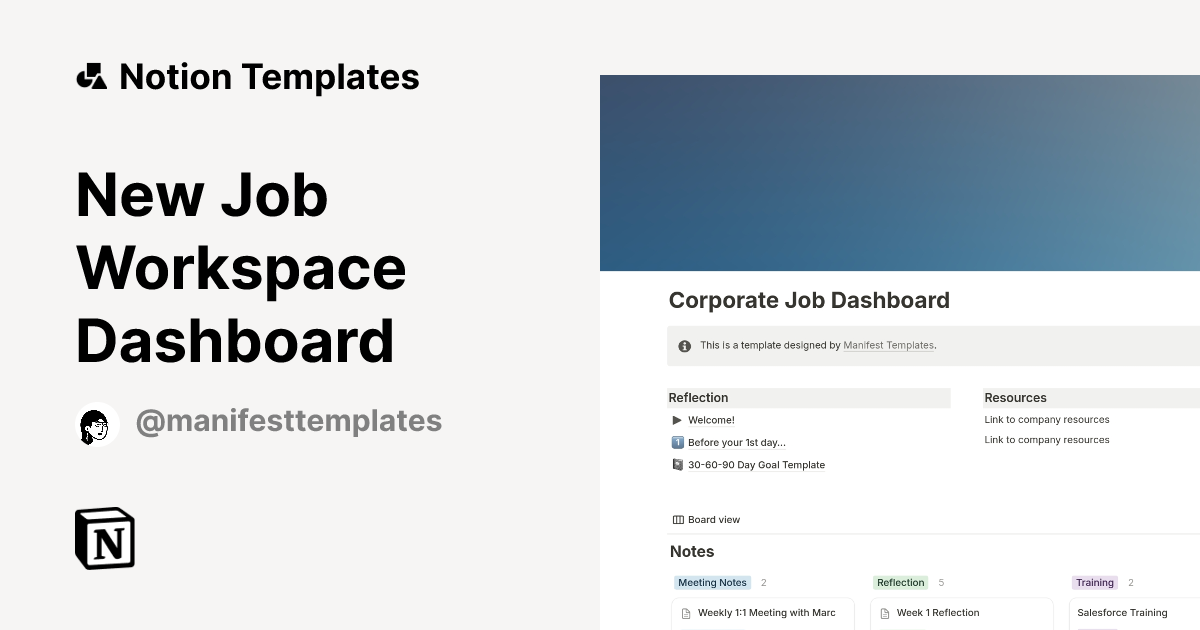 New Job Workspace Dashboard Template by Manifest Templates | Notion ...