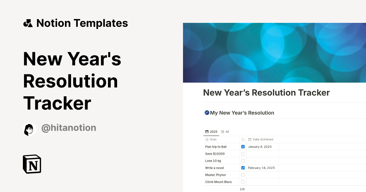 New Year's Resolution Tracker Template by HitaNotion | Notion Marketplace