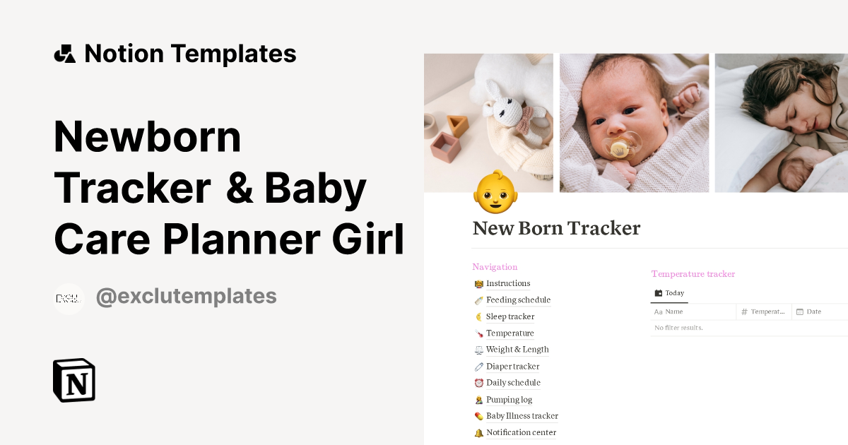 Newborn Tracker & Baby Care Planner Girl Template by Exclutemplates ...