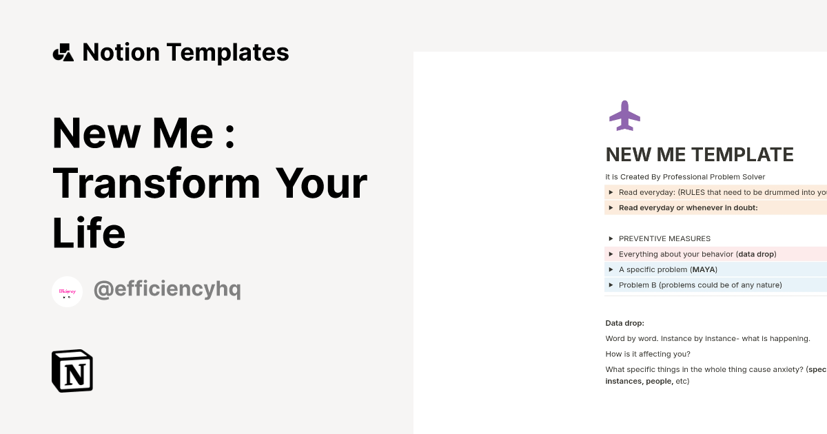 New Me : Transform Your Life Template by EfficiencyHQ | Notion Marketplace