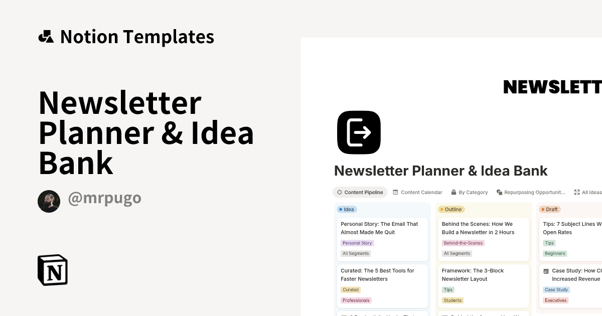 Newsletter Planner & Idea Bank Template | Notion Marketplace