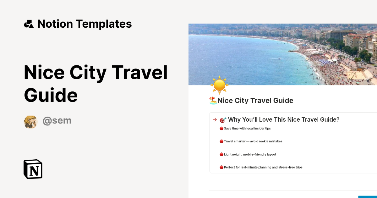 Nice City Travel Guide Template | Notion Marketplace