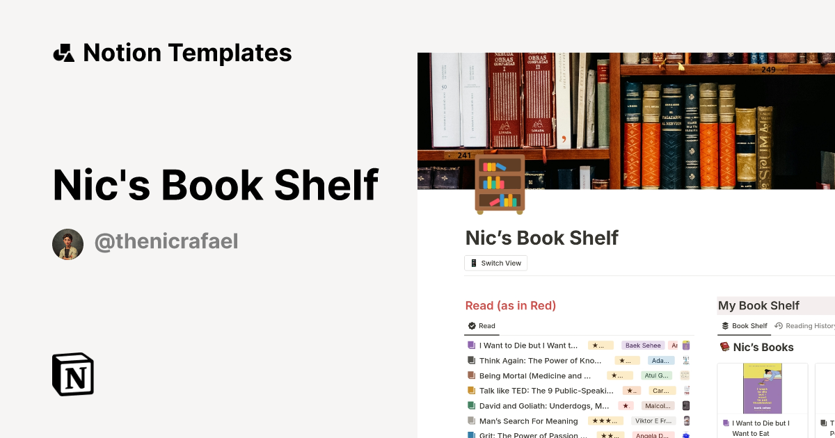 Nic's Book Shelf Template by Nic Rafael | Notion Marketplace