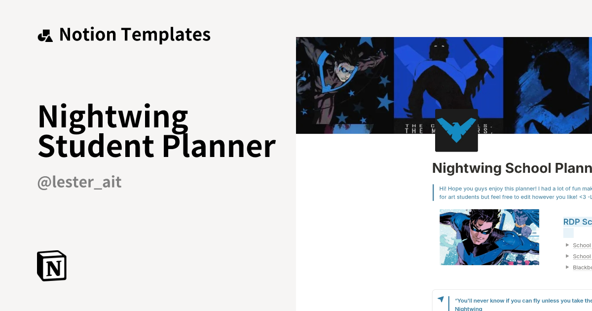 Nightwing Student Planner Template by Lester | Notion Marketplace