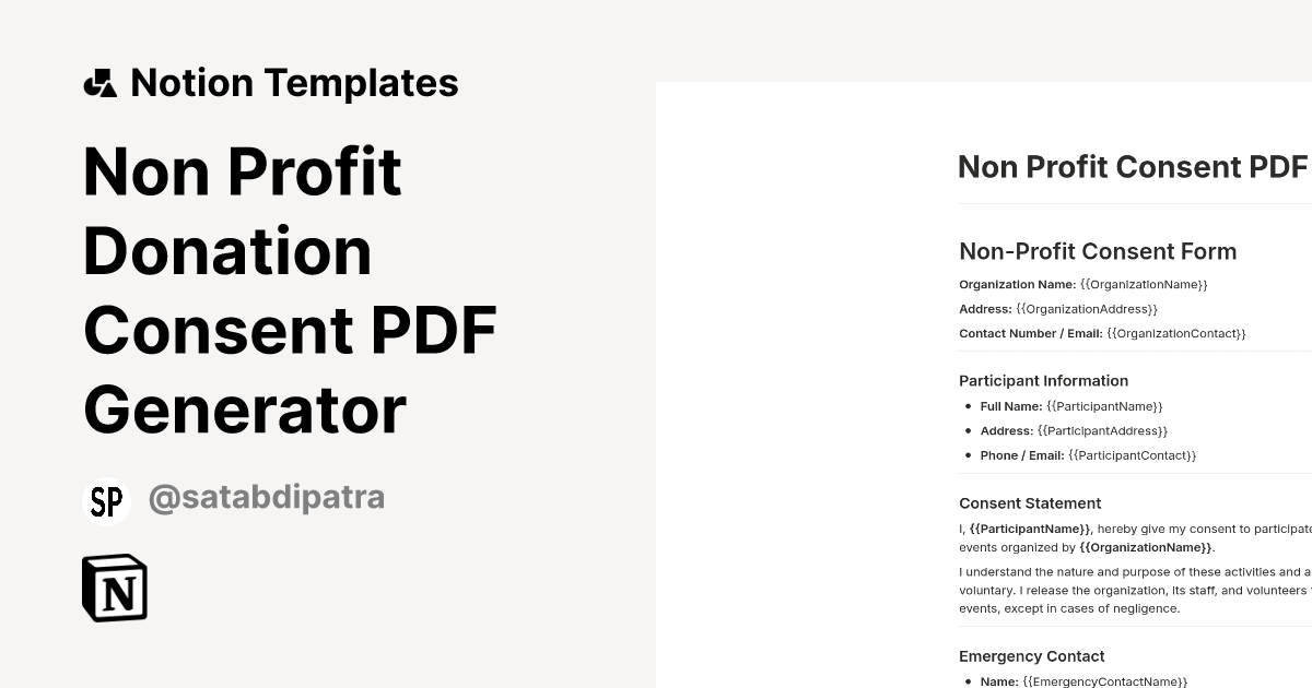 Non Profit Donation Consent PDF Generator Template by Satabdi Patra ...