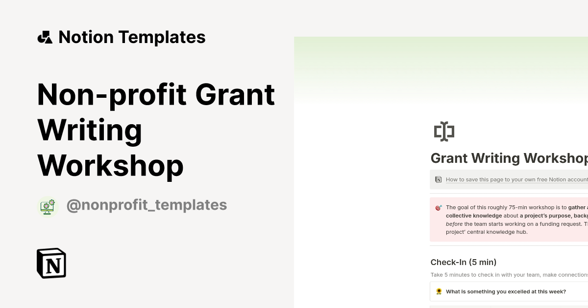 Non-profit Grant Writing Workshop Template | Notion Marketplace
