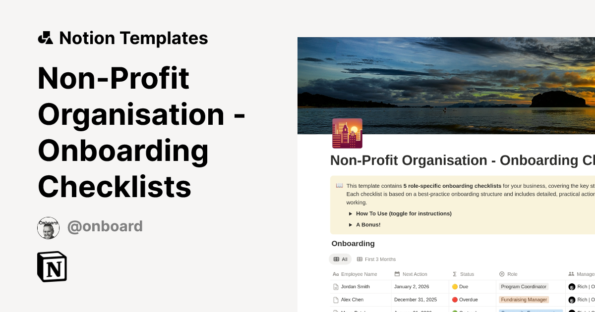Non-Profit Organisation - Onboarding Checklists Template by Onboarding ...