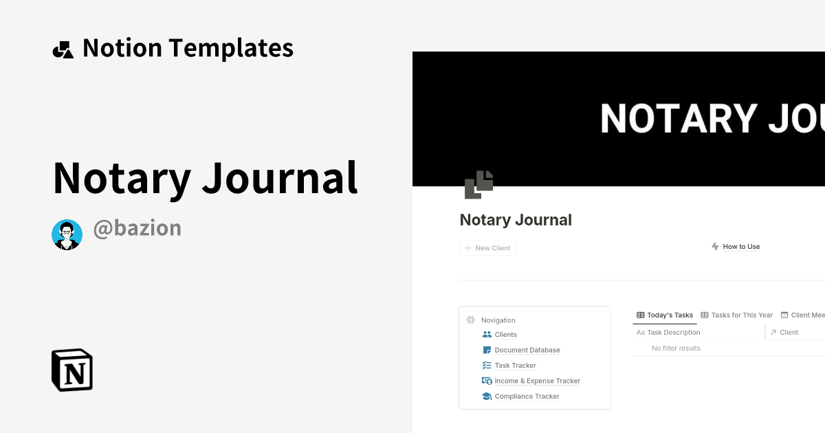 Notary Journal Template by Bazion | Notion Marketplace