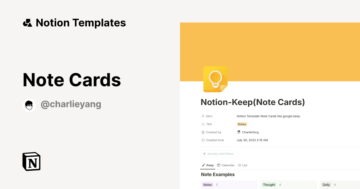 Note Cards Template | Notion Marketplace