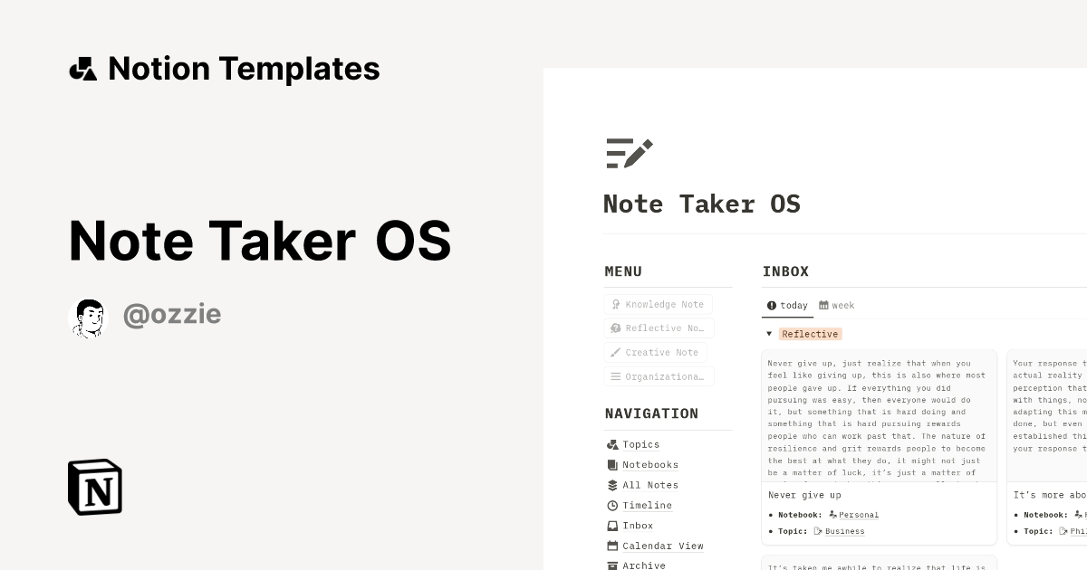 Note Taker OS Template by Oz's Templates | Notion Marketplace