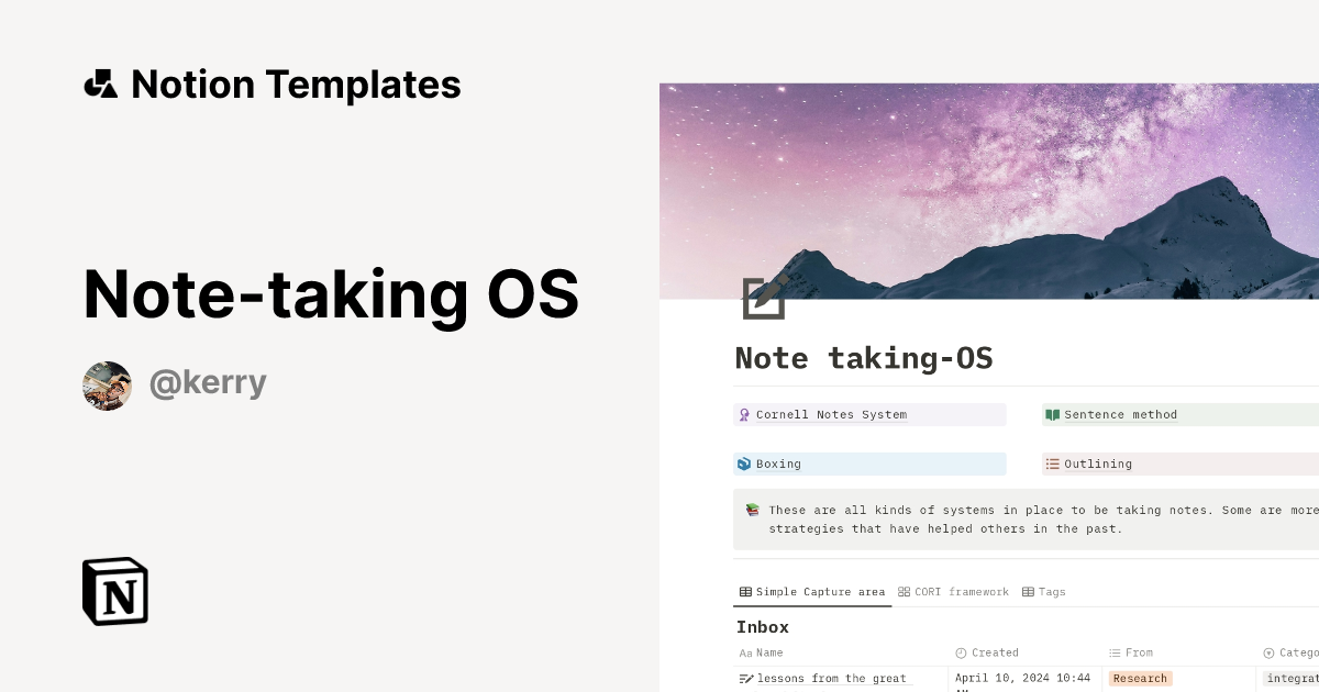 Note-taking OS Template | Notion Marketplace