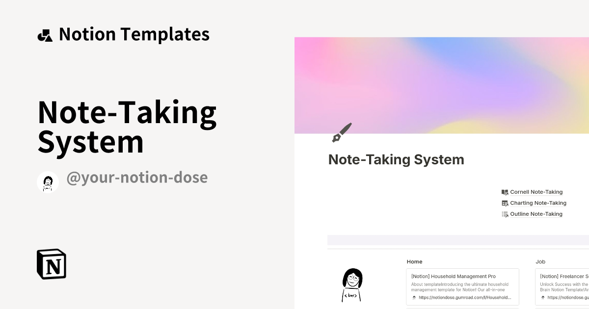 Note-Taking System Template by Your Notion Dose | Notion Marketplace