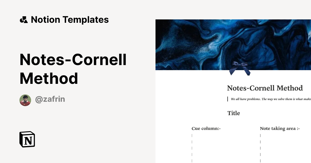 Notes-Cornell Method Template by Zafrin | Notion Marketplace
