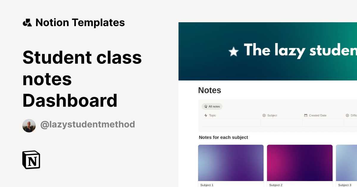 Student class notes Dashboard Template by The lazy student method ...