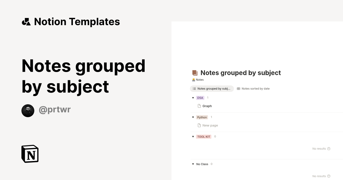 Notes grouped by subject Template | Notion Marketplace