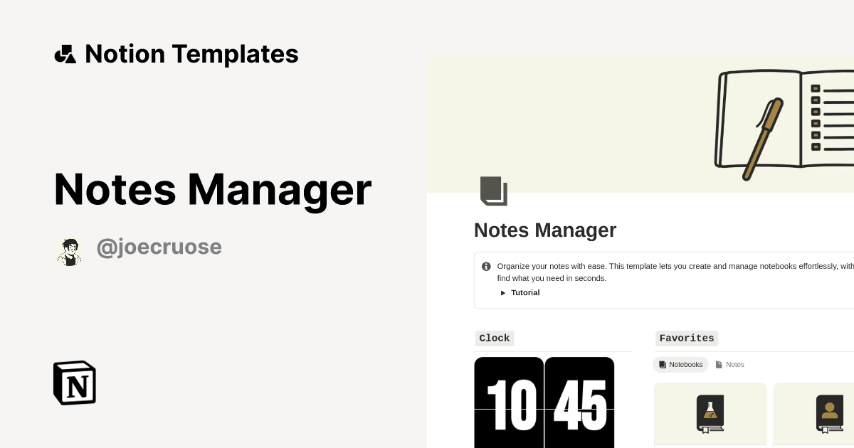 Notes Manager Template by Joe Cruose | Notion Marketplace