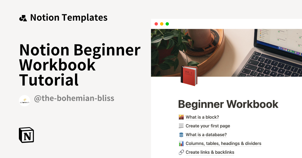 Notion Beginner Workbook Tutorial Template | Notion Marketplace