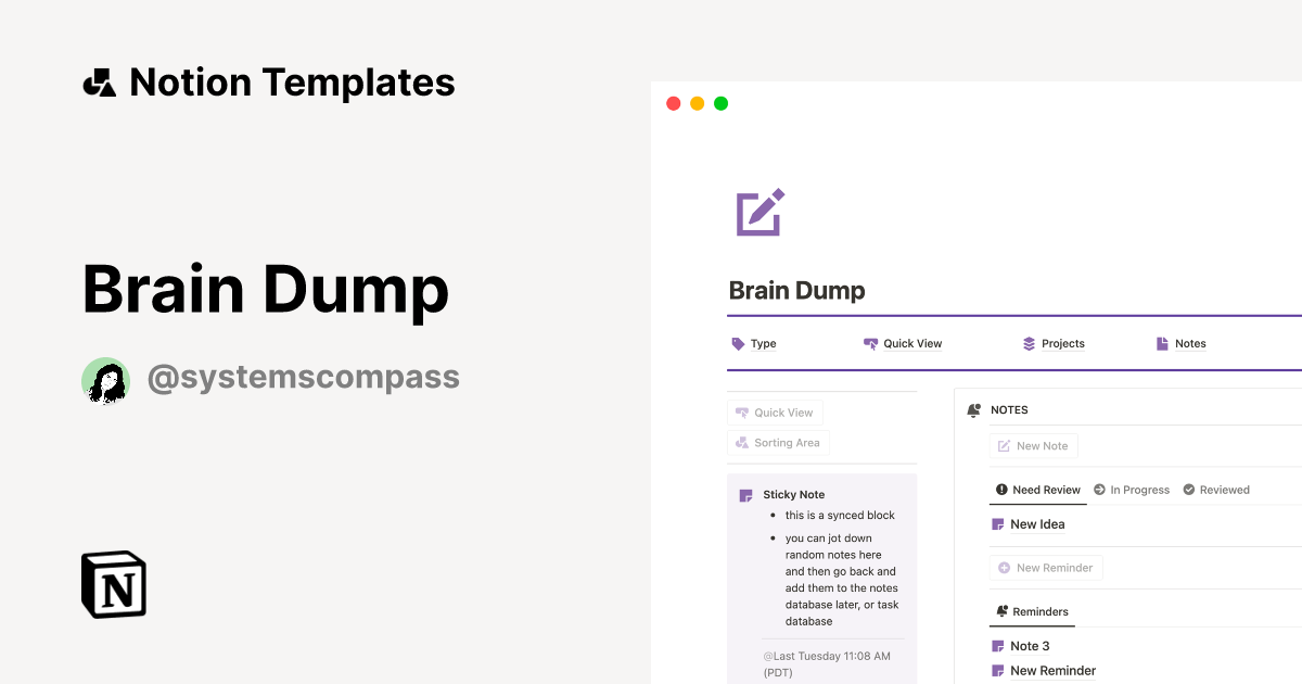 Brain Dump Template | Notion Marketplace