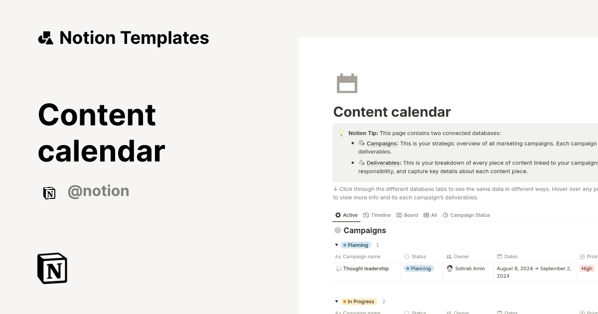 Content calendar 2025 Template | Notion Marketplace
