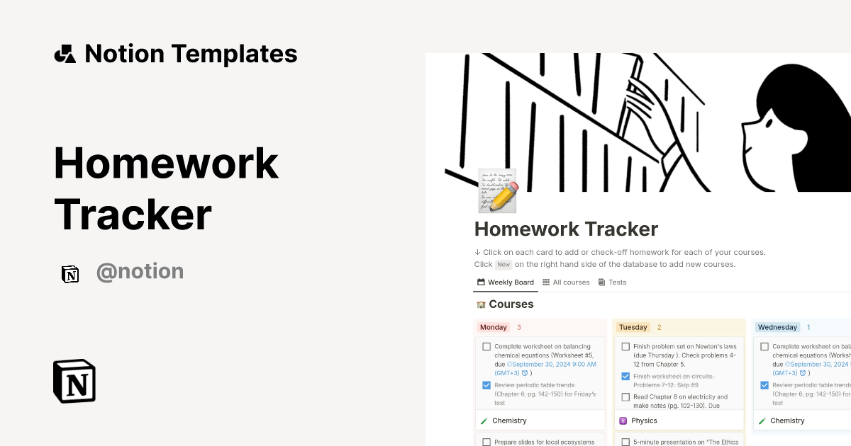 Homework Tracker 2025 Template | Notion Marketplace