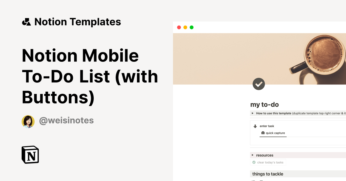 Notion Mobile To-Do List (with Buttons) Template by Weisi Notes ...
