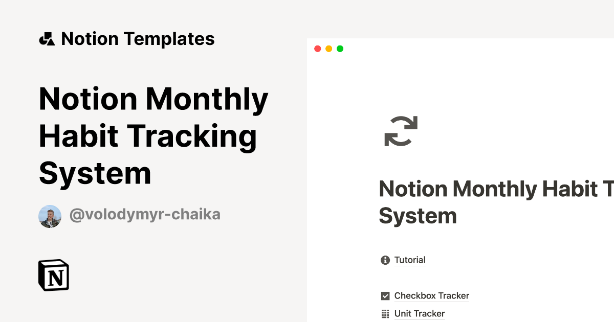 Notion Monthly Habit Tracking System Template | Notion Marketplace