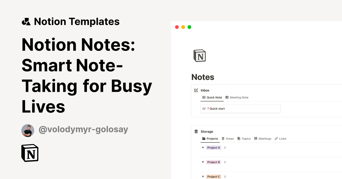 Notion Notes: Smart Note-Taking for Busy Lives Template by Volodymyr ...