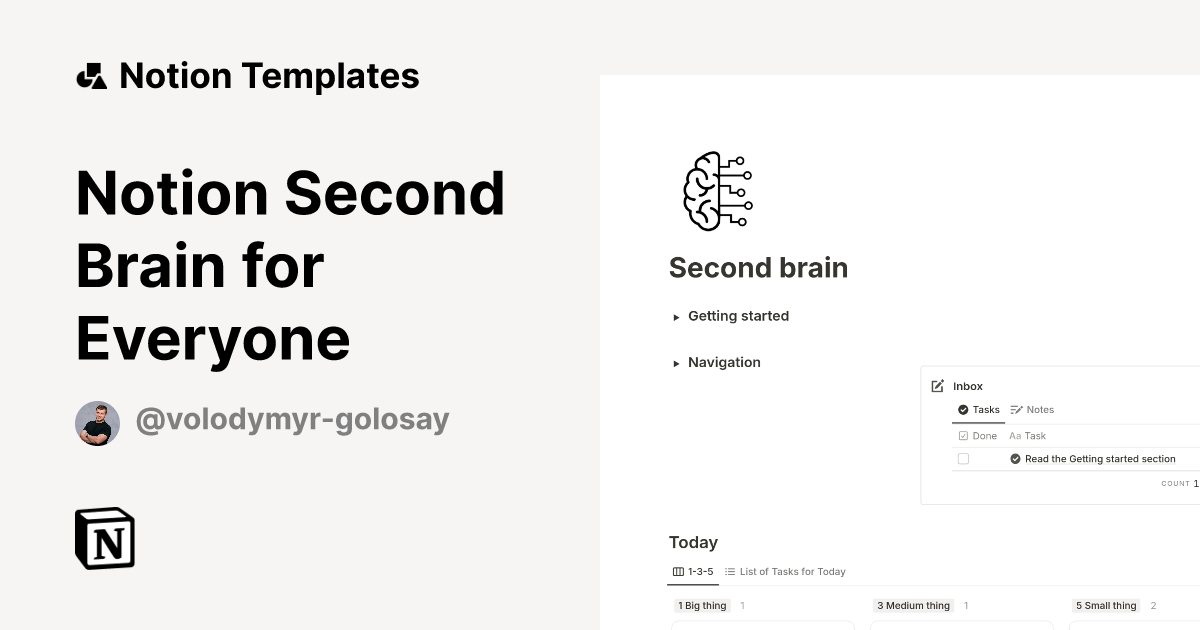 Notion Second Brain for Everyone Template | Notion Marketplace
