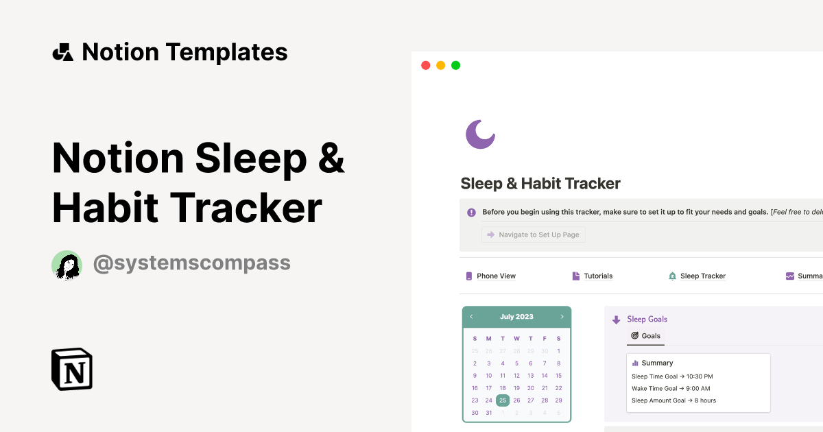 Notion Sleep & Habit Tracker Template by Compass | Notion Marketplace