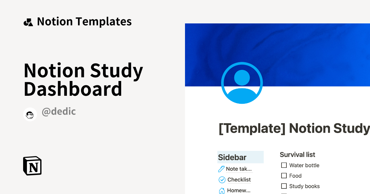 Notion Study Dashboard Template by Dedic | Notion Marketplace