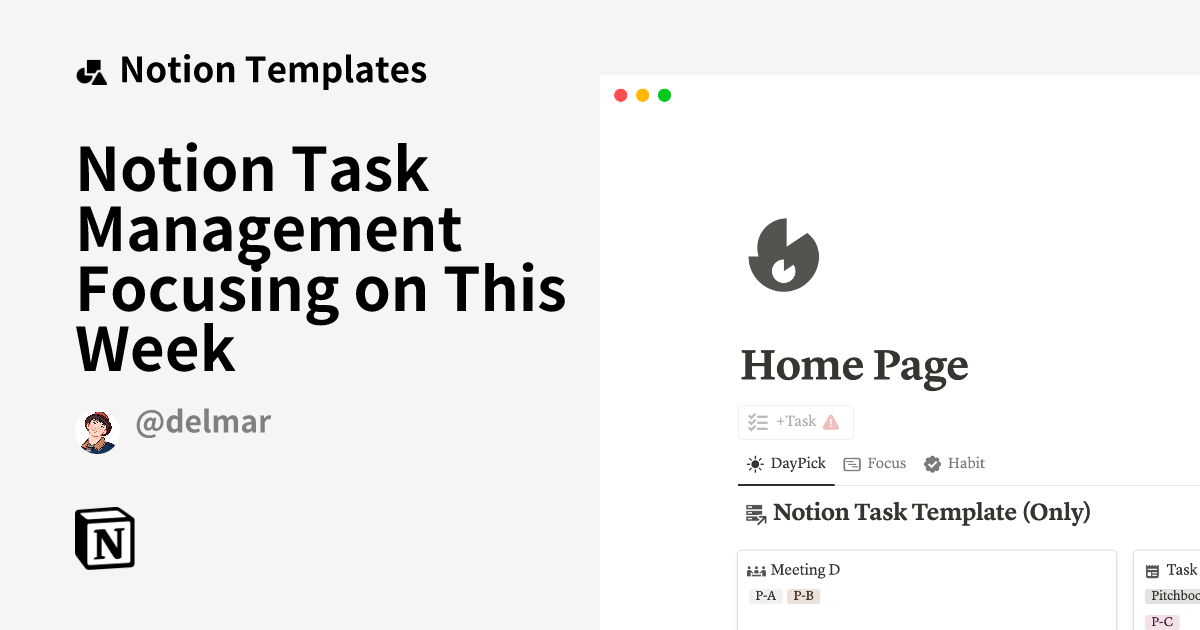 Notion Task Management Focusing on This Week Template | Notion Marketplace