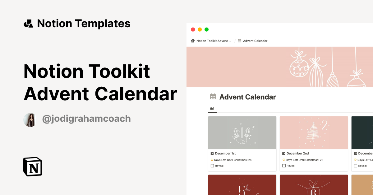 Notion Toolkit Advent Calendar Template by Jodi | Productivity Expert | Notion Marketplace