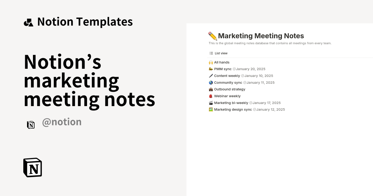 Notion’s marketing meeting notes Template by Notion | Notion Marketplace