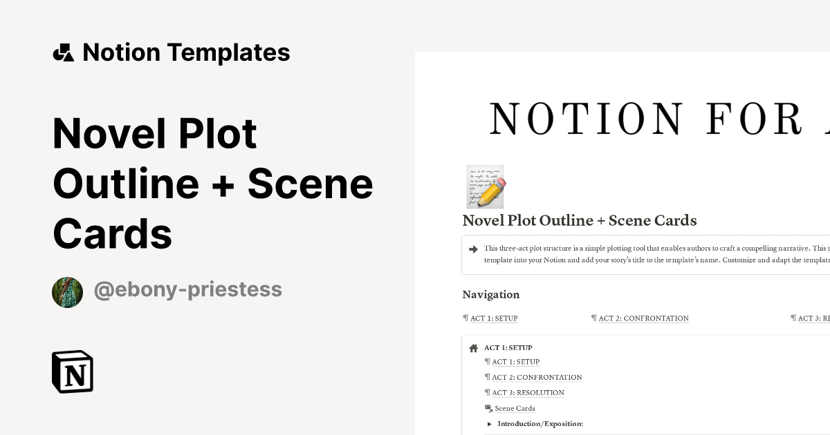 Novel Plot Outline + Scene Cards Template by Notion for Authors | Notion Marketplace