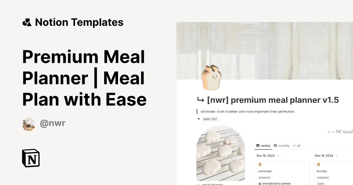Premium Meal Planner | Meal Plan with Ease Template by nwr | Notion ...