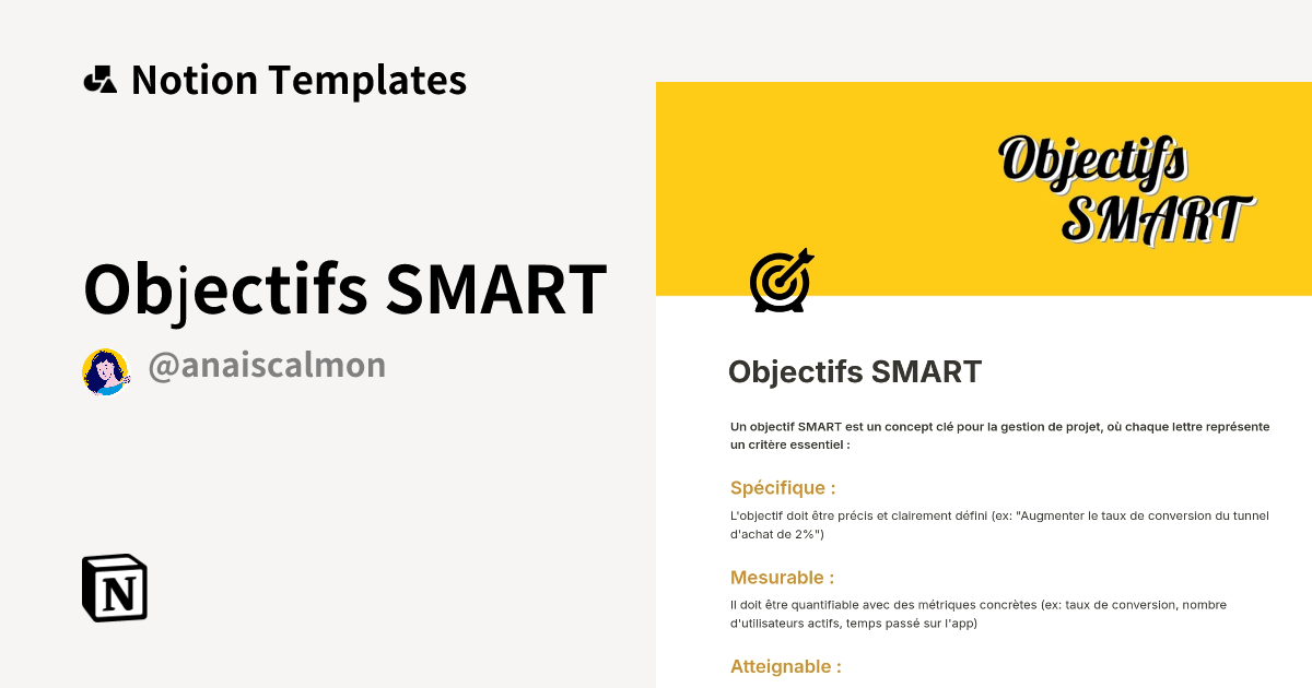 Objectifs SMART Template by Templates Design | Notion Marketplace