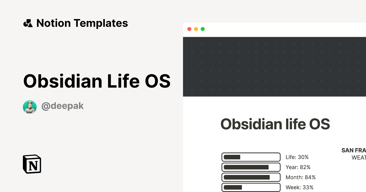 Obsidian Life OS Template by Deepak | Notion Marketplace