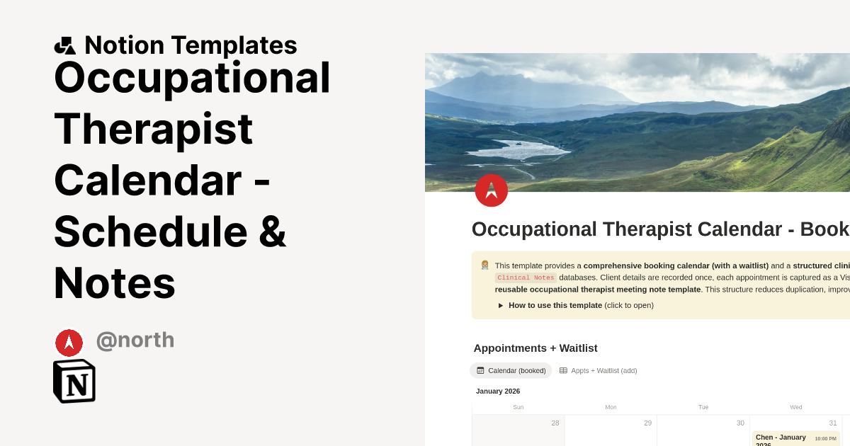 Occupational Therapist Calendar - Schedule & Notes Template | Notion ...