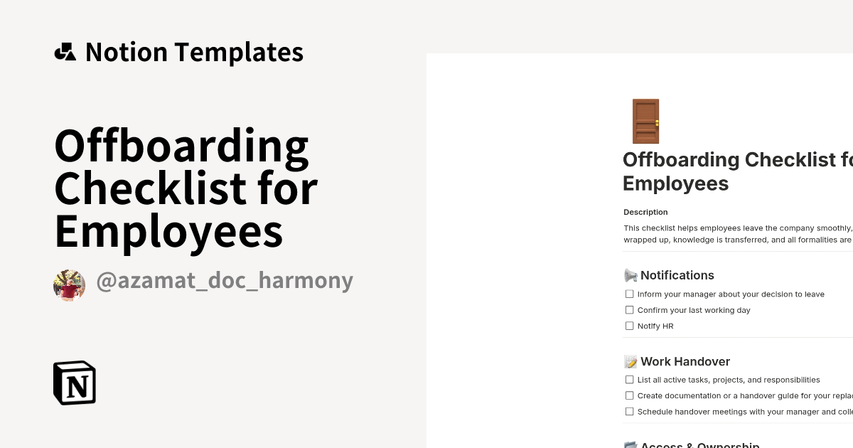 Offboarding Checklist for Employees Template by DocHarmony.me | Notion ...