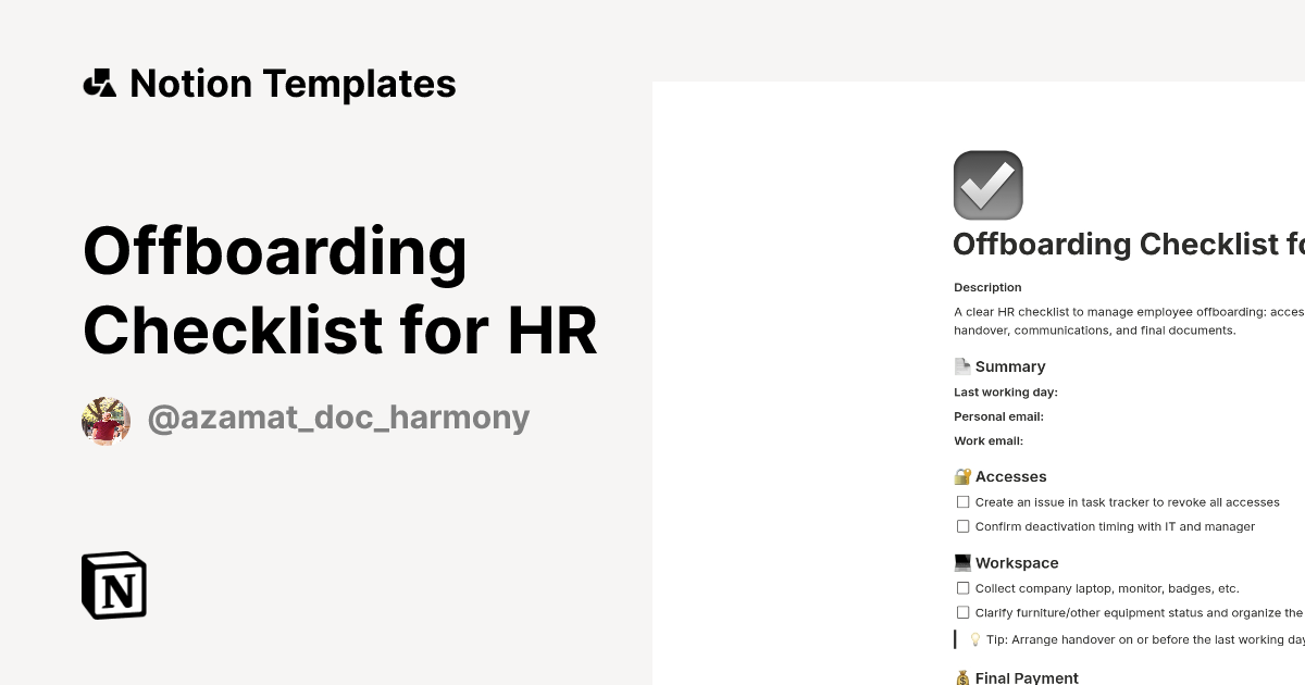 Offboarding Checklist for HR Template by DocHarmony.me | Notion Marketplace