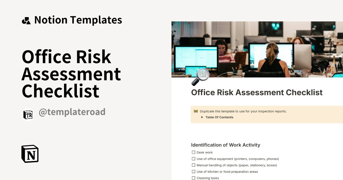 Office Risk Assessment Checklist Template | Notion Marketplace