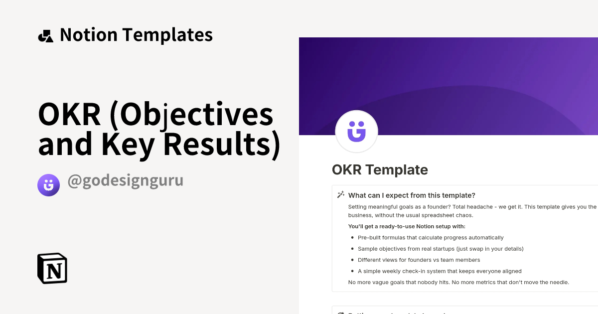 OKR (Objectives and Key Results) Template by DesignGuru | Notion Marketplace