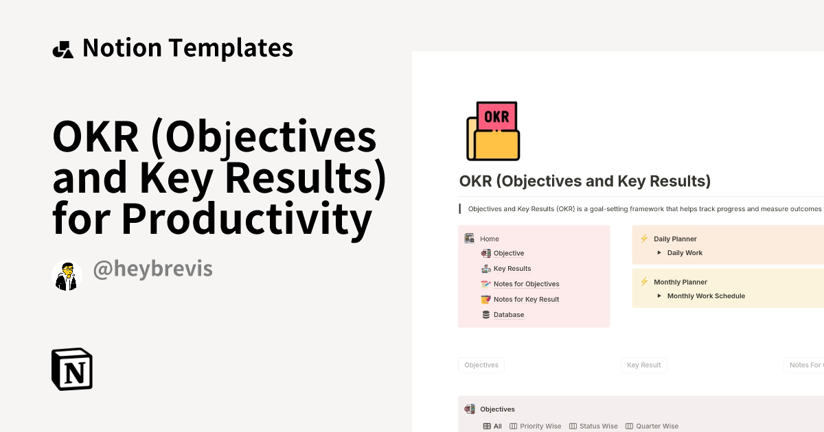 OKR (Objectives and Key Results) for Productivity Template | Notion Marketplace