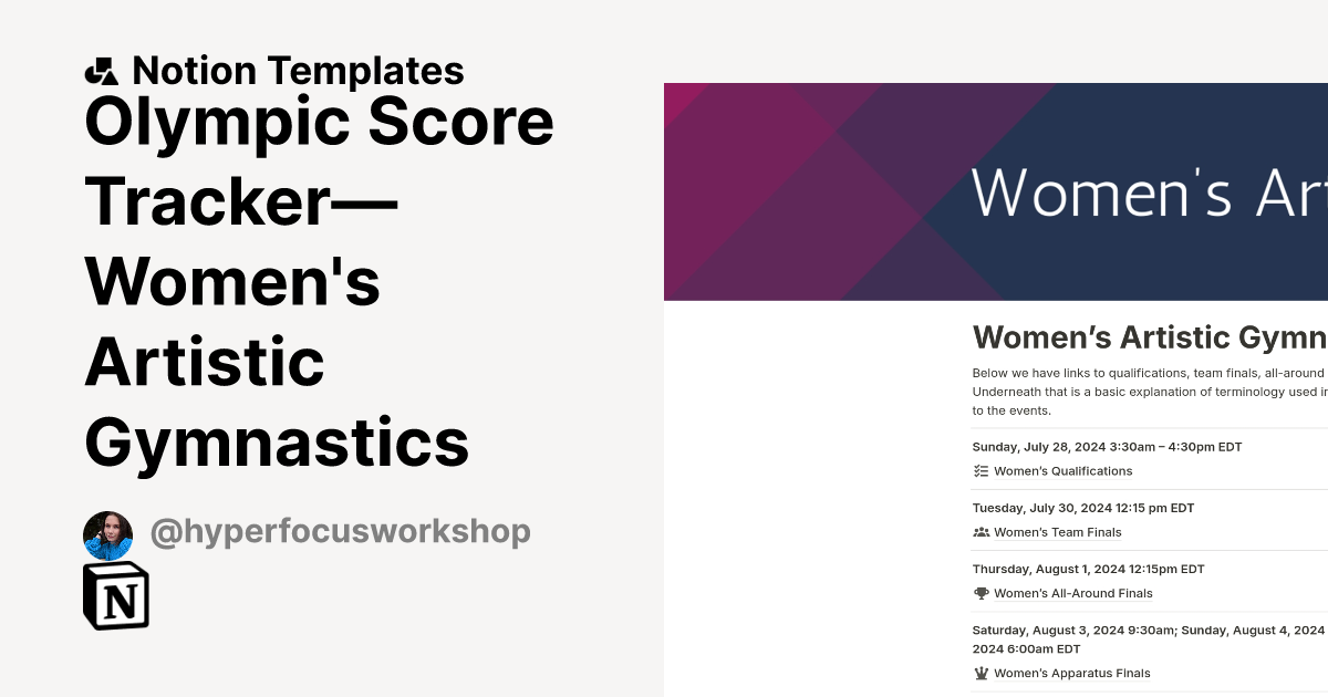 Olympic Score Tracker—Women's Artistic Gymnastics Template by ...