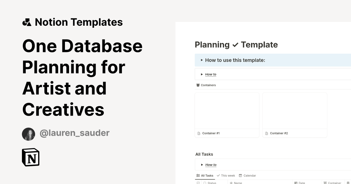 One Database Planning for Artist and Creatives Template | Notion ...