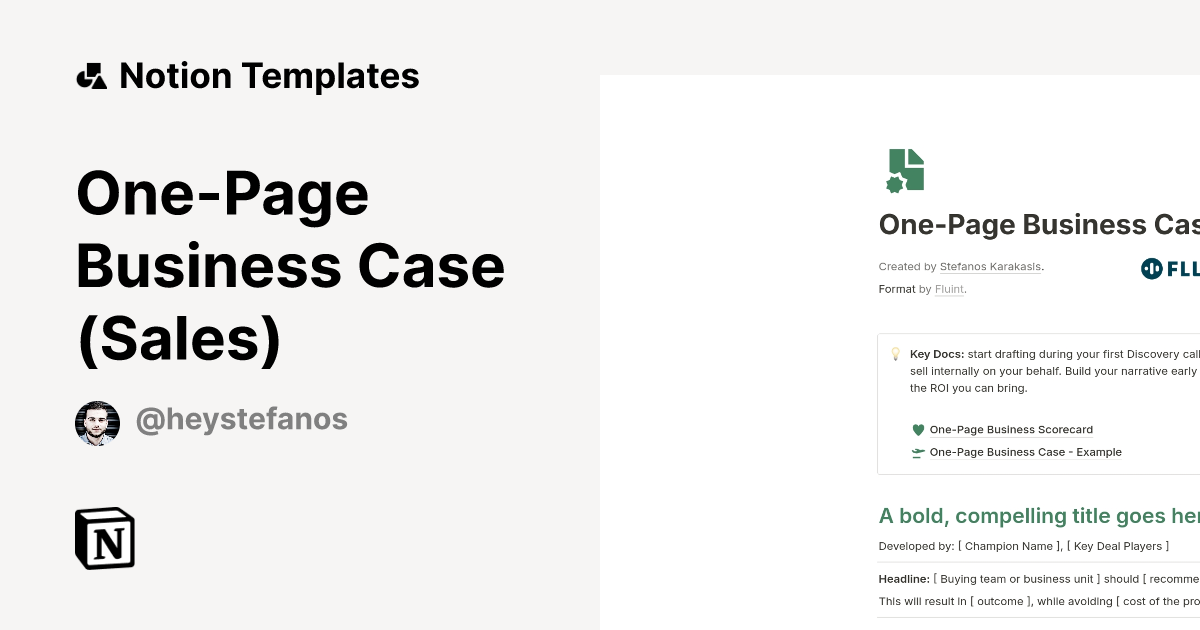 One-Page Business Case (Sales) Template by Stefanos Karakasis | Notion ...