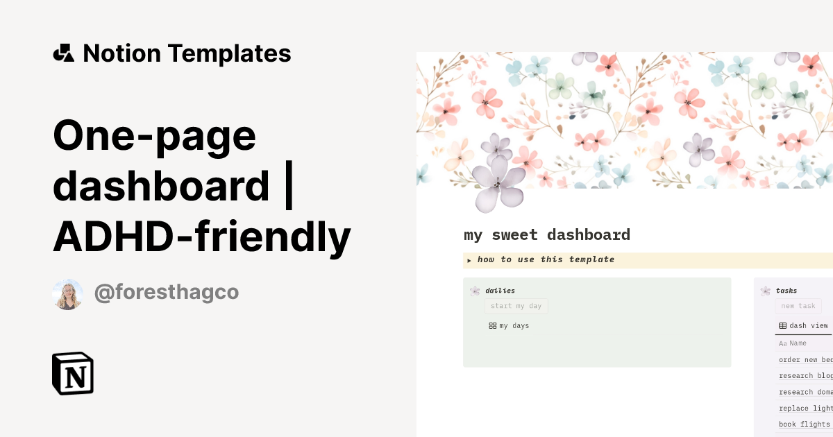 One-page dashboard | ADHD-friendly Template by Forest Hag Collective ...