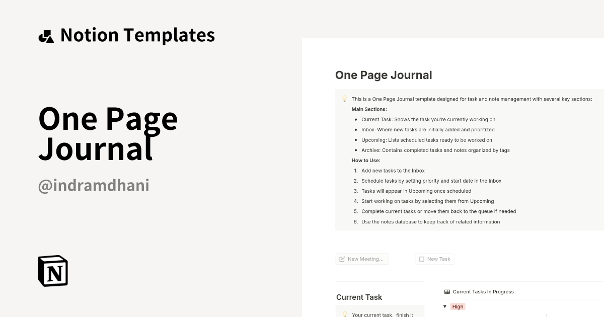 One Page Journal Template by indramdhani | Notion Marketplace