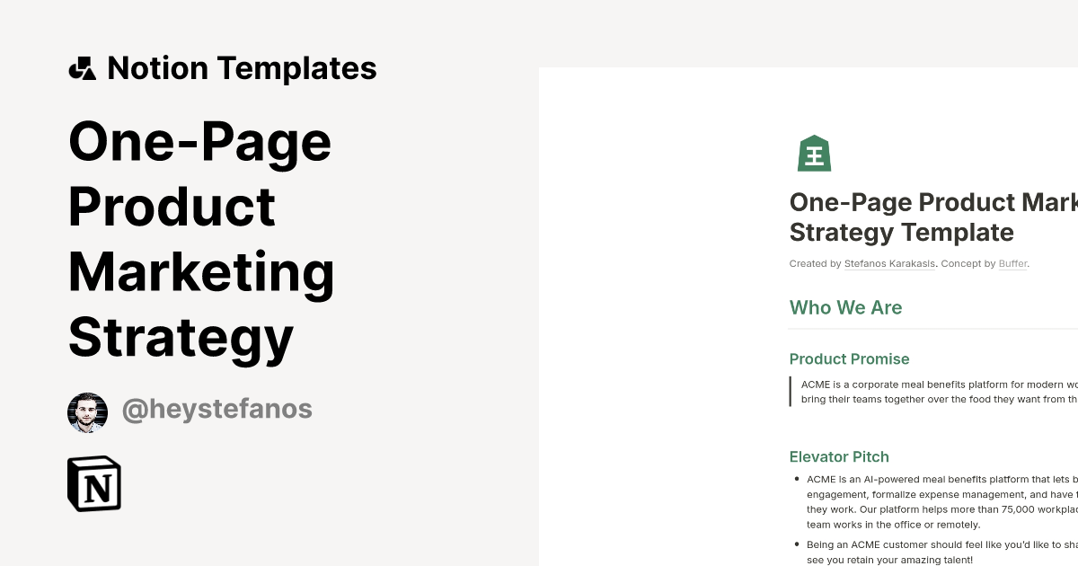 One-Page Product Marketing Strategy Template | Notion Marketplace